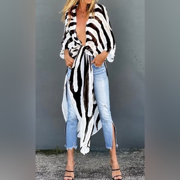 Swim | Classy Bohemian Black And White Zebra Kimono Kaftan Coverup ...